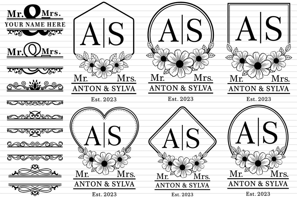 Wedding Monogram Svg Designs Bundle, Family Name Sign Svg - So Fontsy
