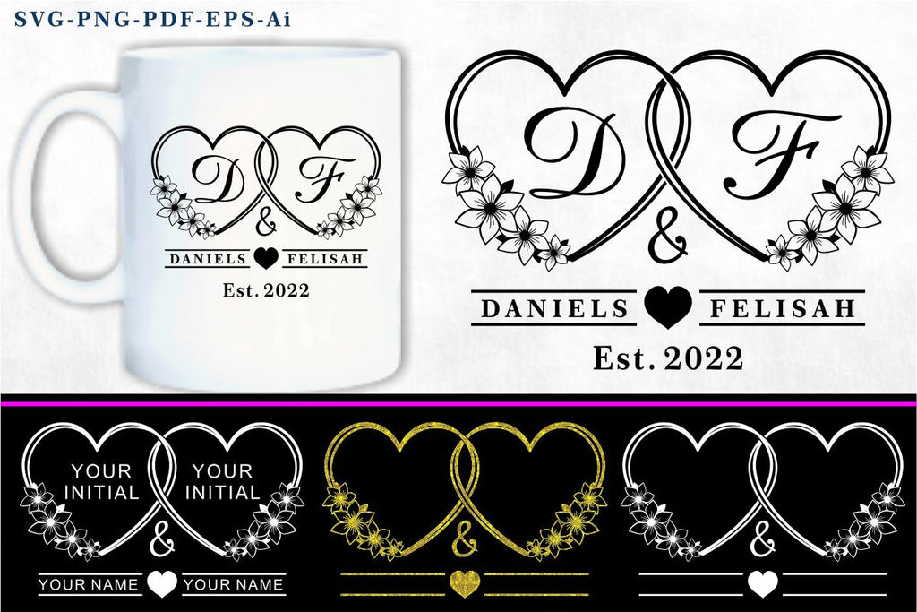 Wedding Monogram SVG, Heart SVG, Valentines Day SVG, Mug SVG Designs ...