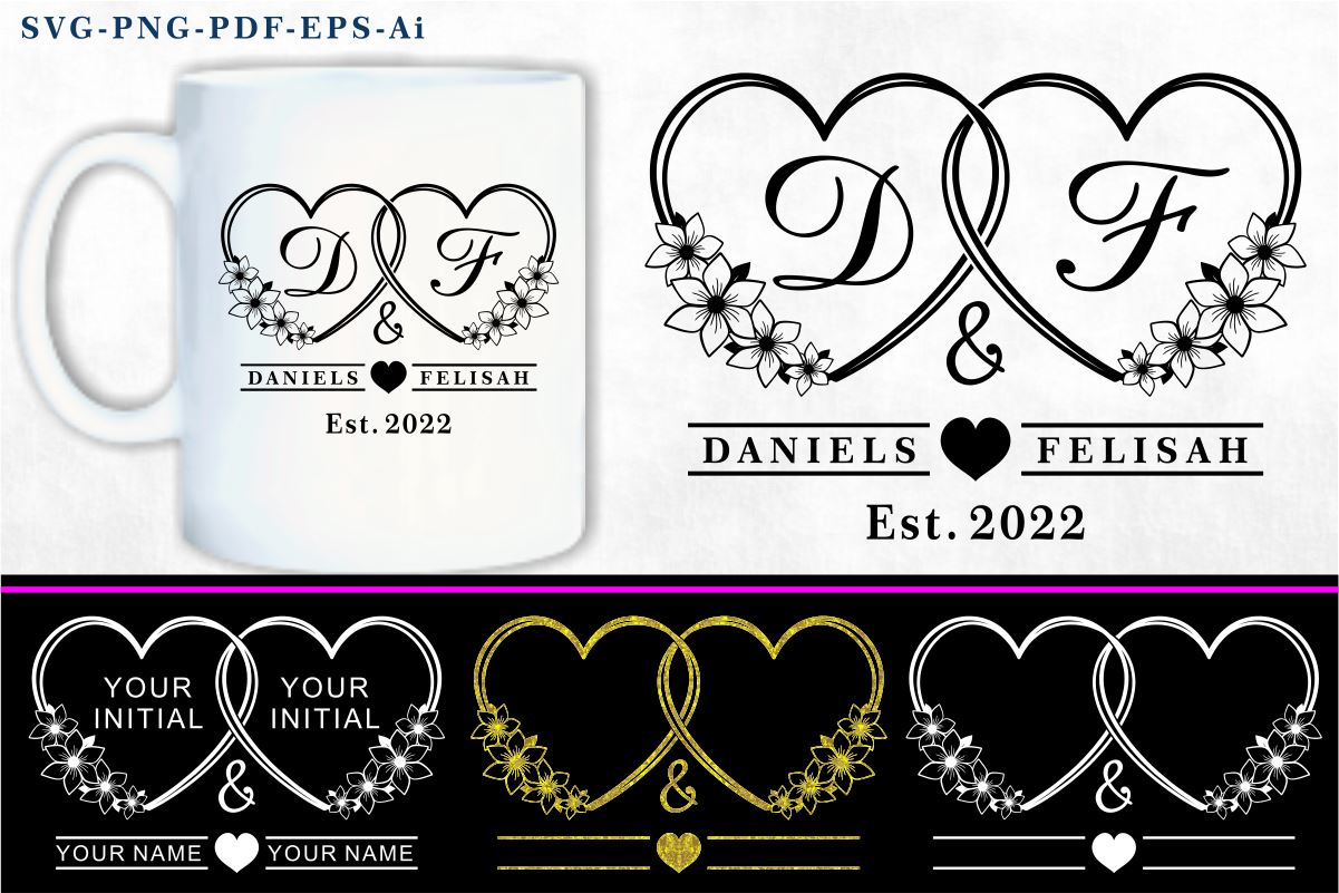 Wedding Monogram SVG, Heart SVG, Valentines Day SVG, Mug SVG Designs ...