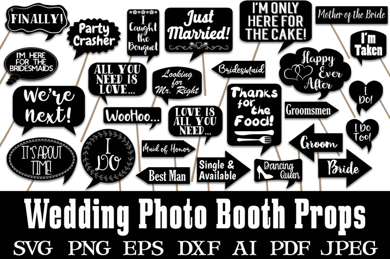 Wedding Photo Booth Props SVG Cut File Bundle - So Fontsy