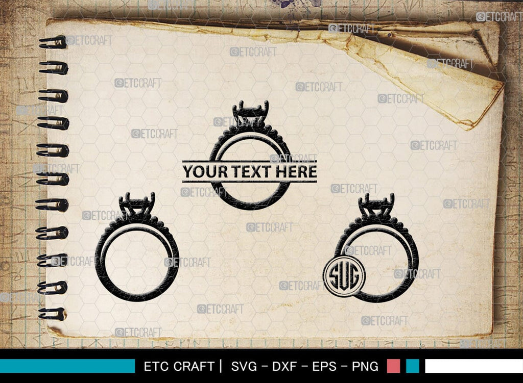 Wedding Ring Monogram, Wedding Ring Silhouette, Diamond Ring SVG, Ring ...