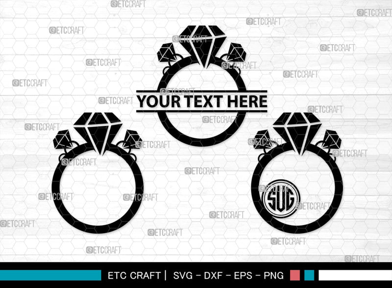 Wedding Ring Monogram, Wedding Ring Silhouette, Diamond Ring SVG, Ring ...