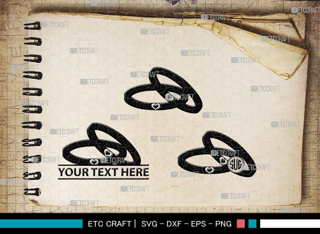 Wedding Ring Monogram, Wedding Ring Silhouette, Diamond Ring SVG, Ring ...