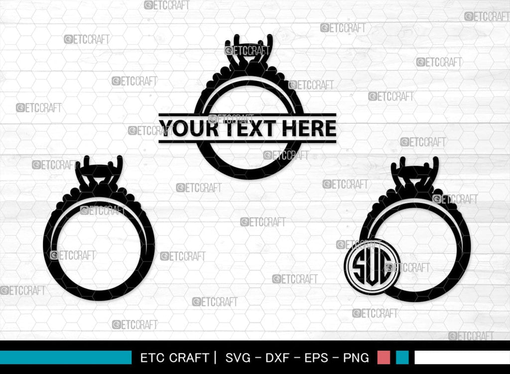 Wedding Ring Monogram, Wedding Ring Silhouette, Diamond Ring SVG, Ring ...