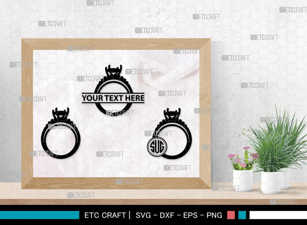 Wedding Ring Monogram, Wedding Ring Silhouette, Diamond Ring SVG, Ring ...