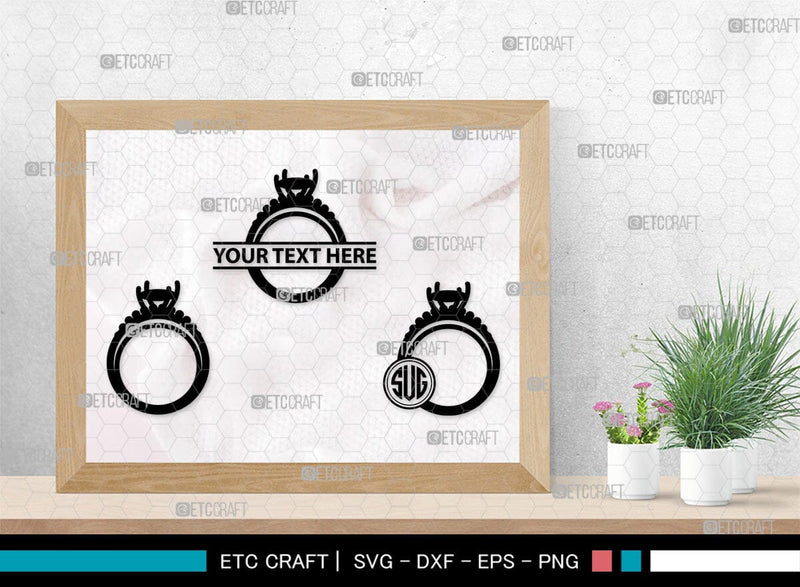 Wedding Ring Monogram, Wedding Ring Silhouette, Diamond Ring SVG, Ring ...