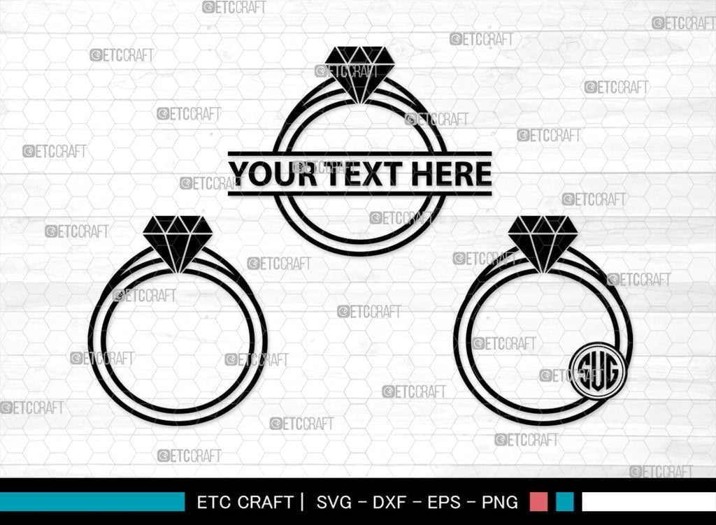 Wedding Ring Monogram, Wedding Ring Silhouette, Diamond Ring SVG, Ring ...