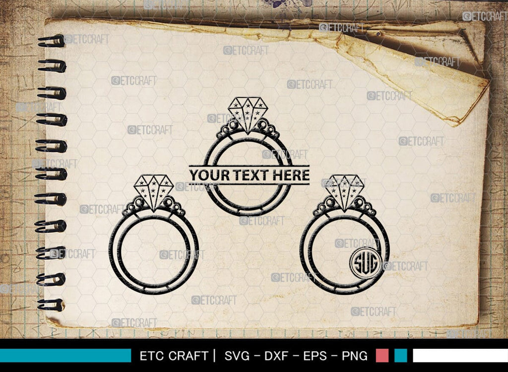 Wedding Ring Monogram, Wedding Ring Silhouette, Diamond Ring SVG, Ring ...