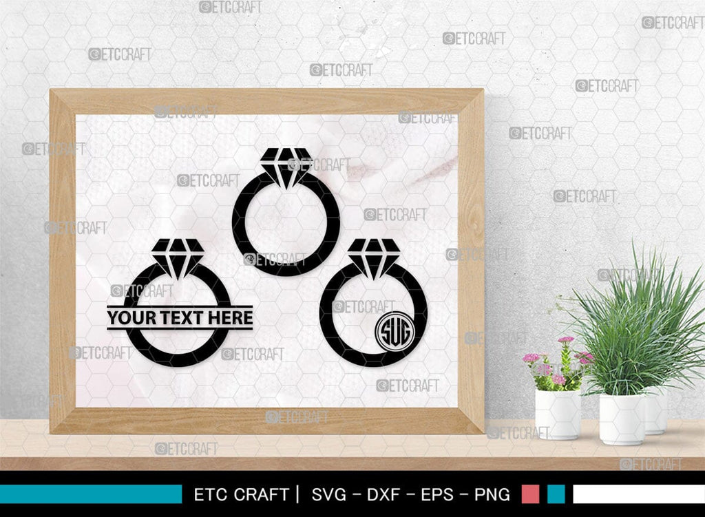 Wedding Ring Monogram, Wedding Ring Silhouette, Diamond Ring SVG, Ring ...