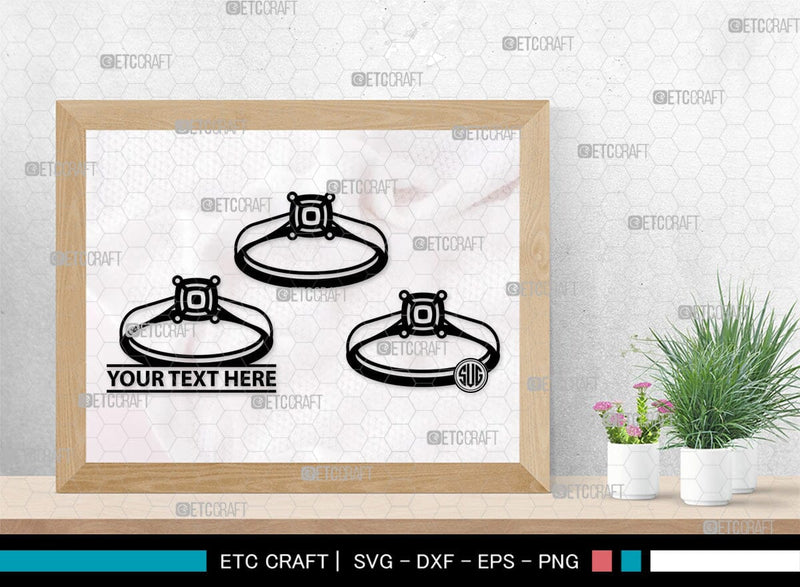 Wedding Ring Monogram, Wedding Ring Silhouette, Diamond Ring SVG, Ring ...