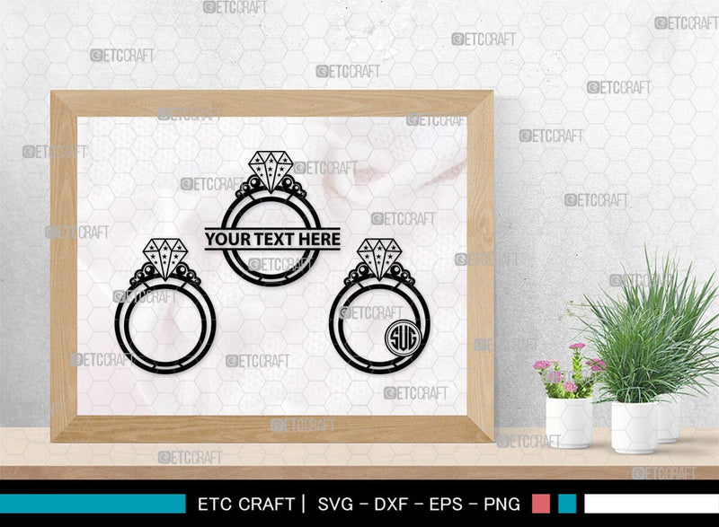 Wedding Ring Monogram, Wedding Ring Silhouette, Diamond Ring SVG, Ring ...