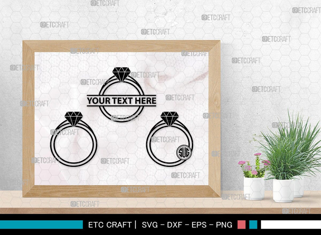 Wedding Ring Monogram, Wedding Ring Silhouette, Diamond Ring SVG, Ring ...