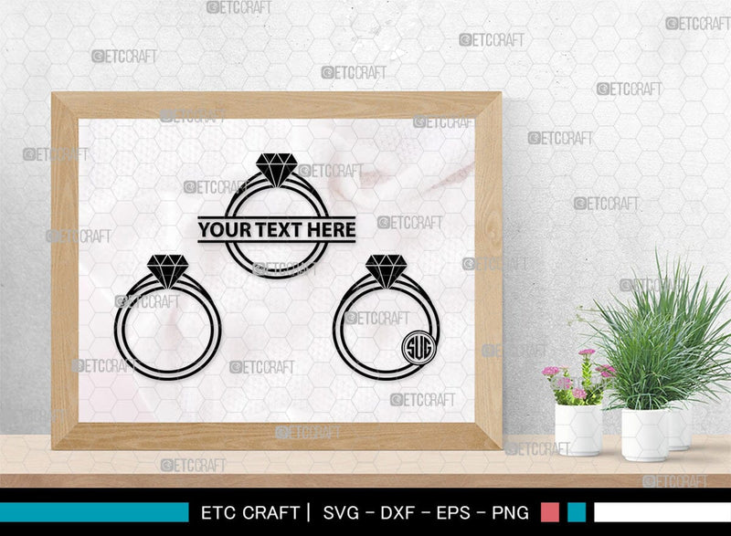 Wedding Ring Monogram, Wedding Ring Silhouette, Diamond Ring SVG, Ring ...