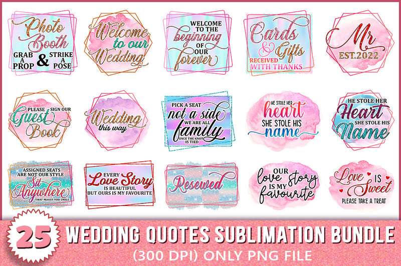 Wedding Sign PNG Bundle, 25 PNG Files - So Fontsy