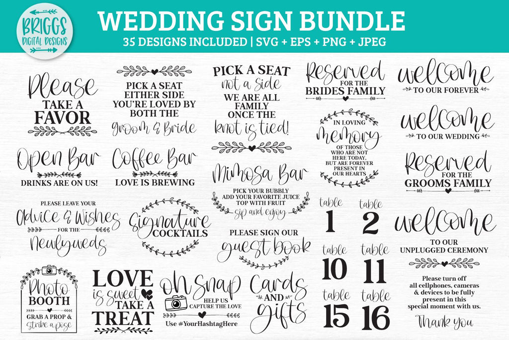 Wedding Sign SVG Bundle | 35 Designs Included - So Fontsy