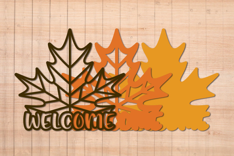 Welcome Autumn Leaf Sign- Layered Door Sign SVG - So Fontsy