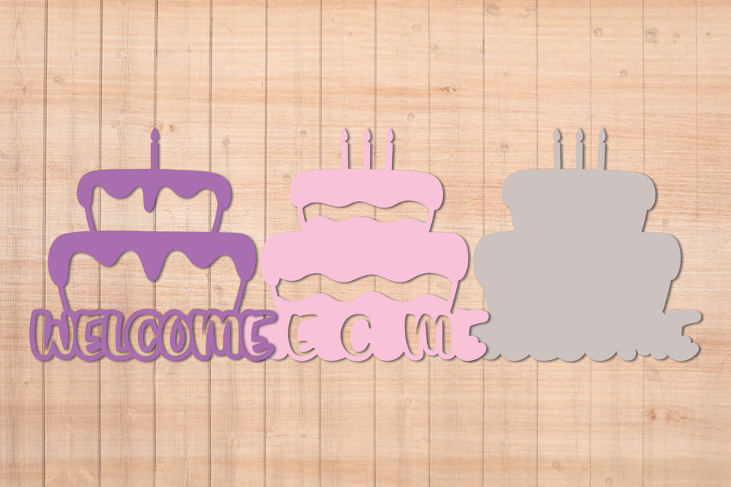 Welcome Birthday Cake - Layered Door Sign SVG - So Fontsy