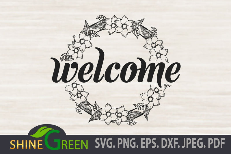 Welcome Floral SVG Round Wood Sign for Home, Farmhouse, Wedding - So Fontsy