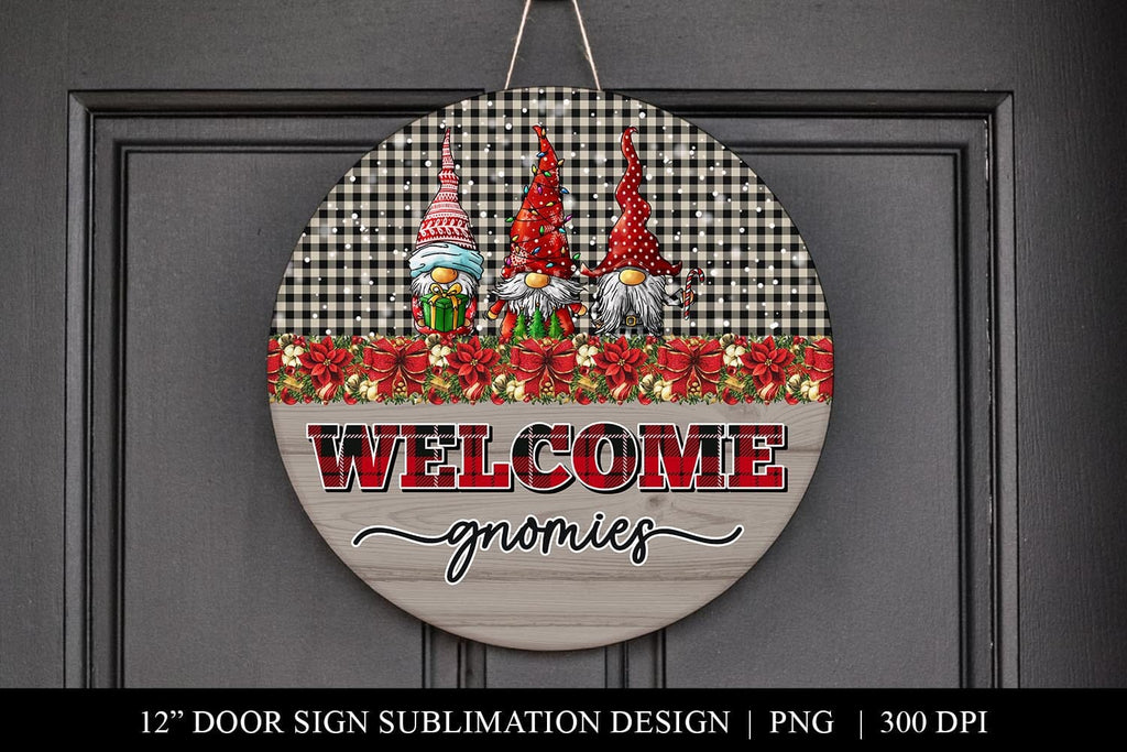 Welcome Gnomies Printable Christmas Sublimation Door Sign - So Fontsy