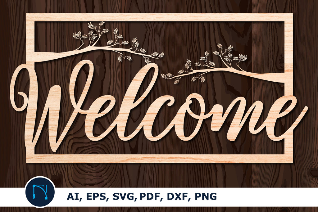 welcome laser cut sign SVG with leaf - So Fontsy