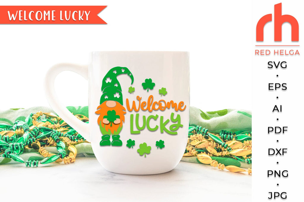 Welcome Lucky SVG, Round Hanger Cut File, Gnome Door Sign DXF - So Fontsy