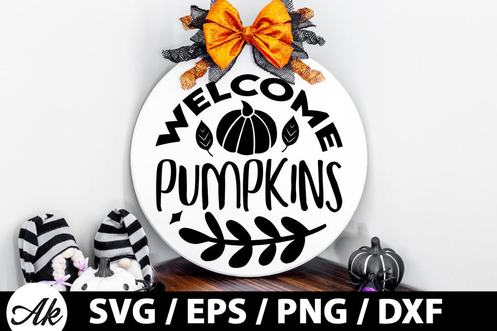 Welcome pumpkins Round Sign - So Fontsy