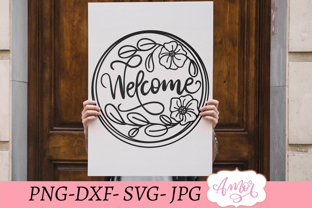 Welcome round sign svg, Porch sign svg - So Fontsy