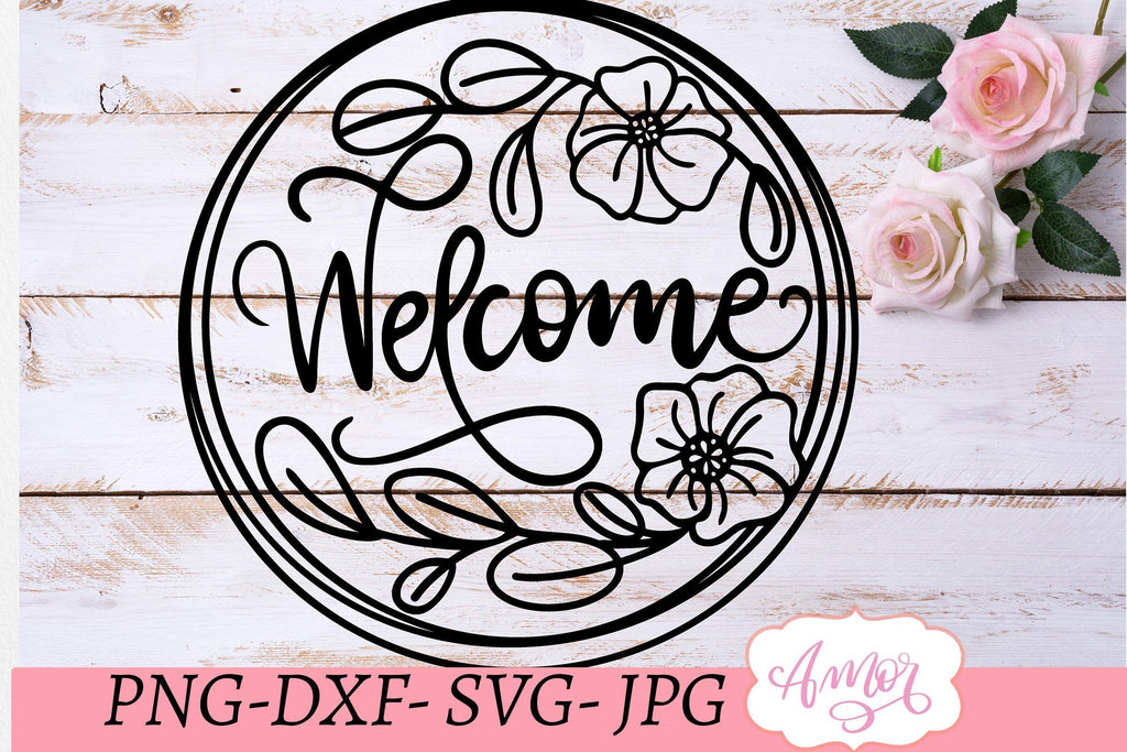 Welcome round sign svg, Porch sign svg - So Fontsy