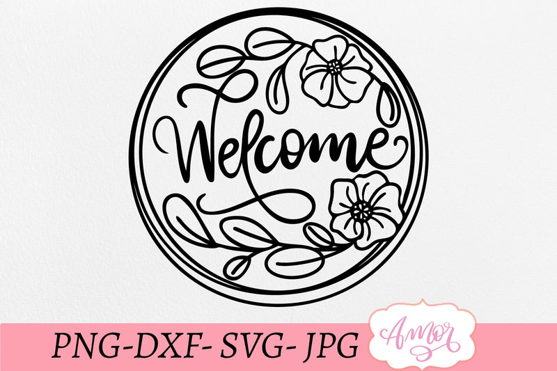 Welcome round sign svg, Porch sign svg - So Fontsy