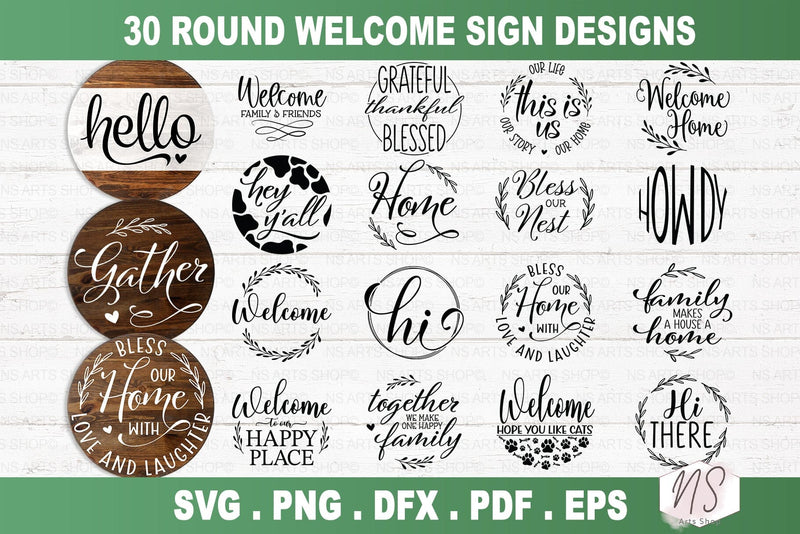 Welcome Sign SVG, Round sign svg bundle, Family SVG - So Fontsy