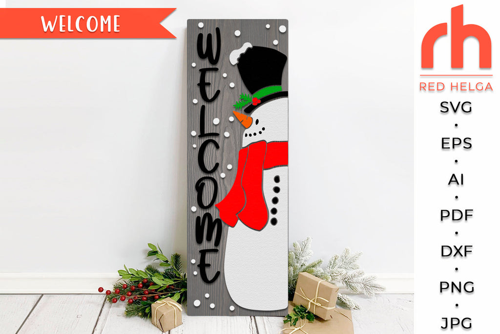 Welcome Sign SVG - Snowmen Cut File - Winter Decor DXF - So Fontsy