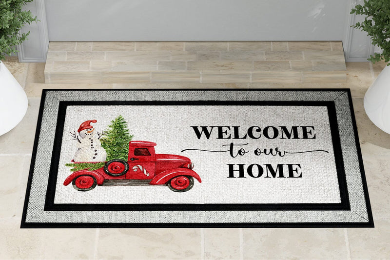 Welcome Snowman & Red Pick Up Christmas Door Mat PNG - So Fontsy