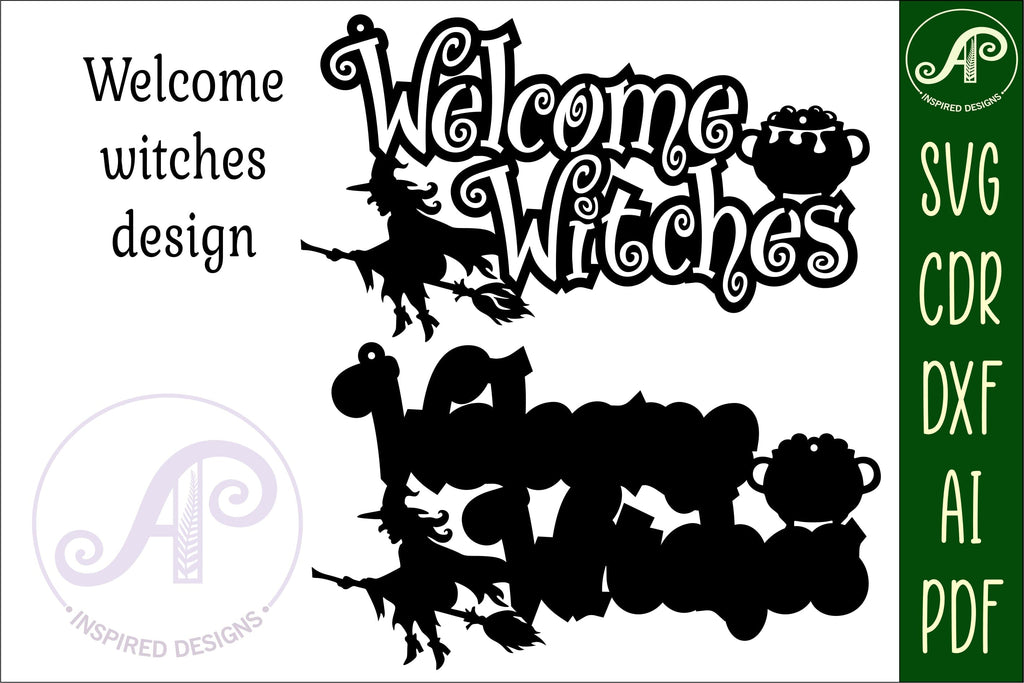 Welcome Witches Halloween sign svg laser cut file - So Fontsy