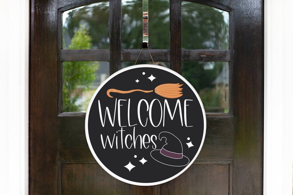 Welcome Witches Round Sign, Halloween Sign - So Fontsy