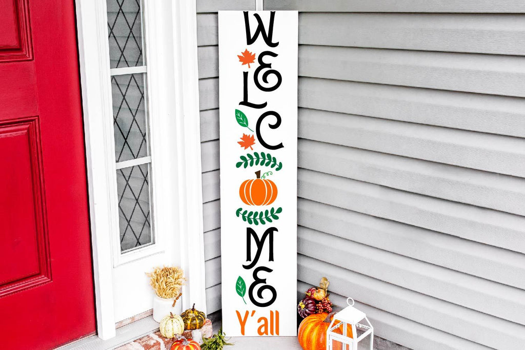 Welcome y'all vertical porch sign svg, fall vertical sign - So Fontsy