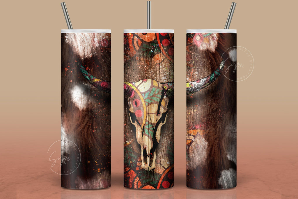 Western Aztec Cow Skull Png, Cow Hide Skull Western Tumbler Wrap ...