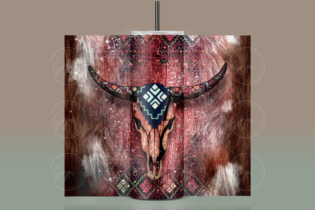 Western Aztec Cow Skull Png, Cow Hide Skull Western Tumbler Wrap ...