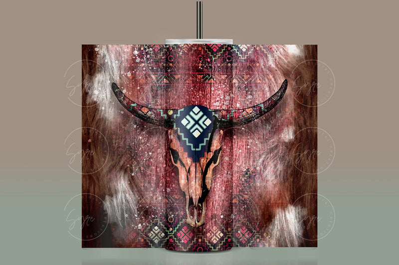 Western Aztec Cow Skull Png, Cow Hide Skull Western Tumbler Wrap ...