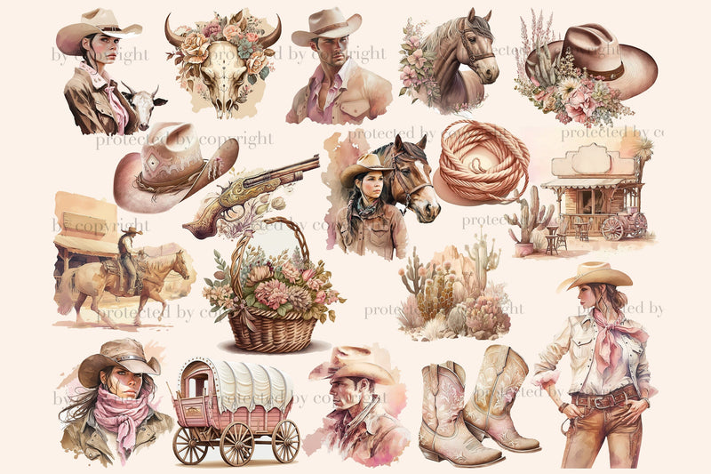 Western Girl Clipart | Wild West Illustration - So Fontsy