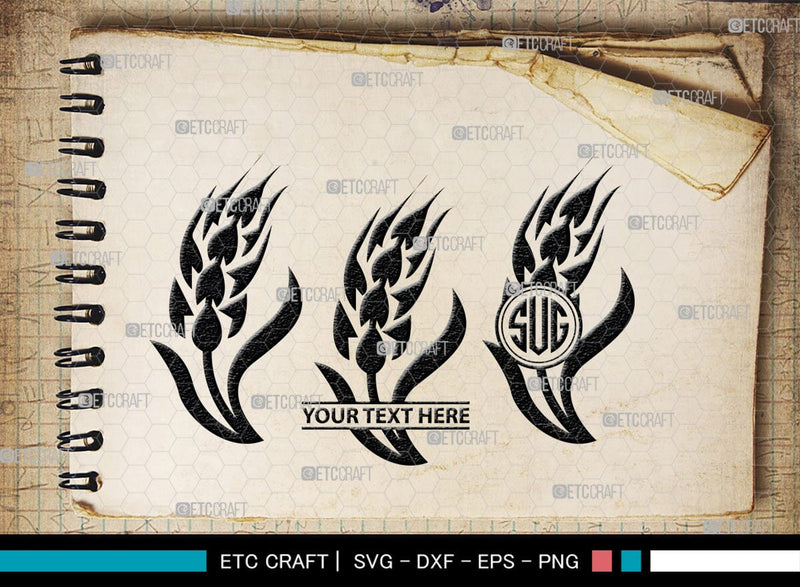Wheat Monogram, Wheat Silhouette, Wheat SVG, Grain Svg, Barley Svg ...