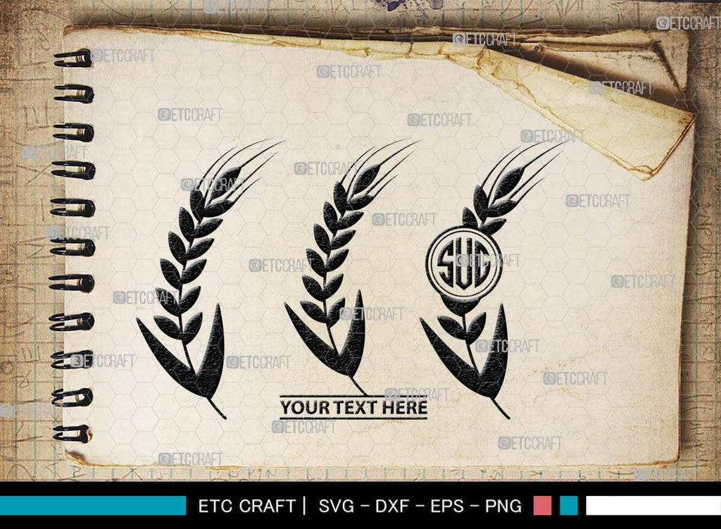 Wheat Monogram, Wheat Silhouette, Wheat SVG, Grain Svg, Barley Svg ...