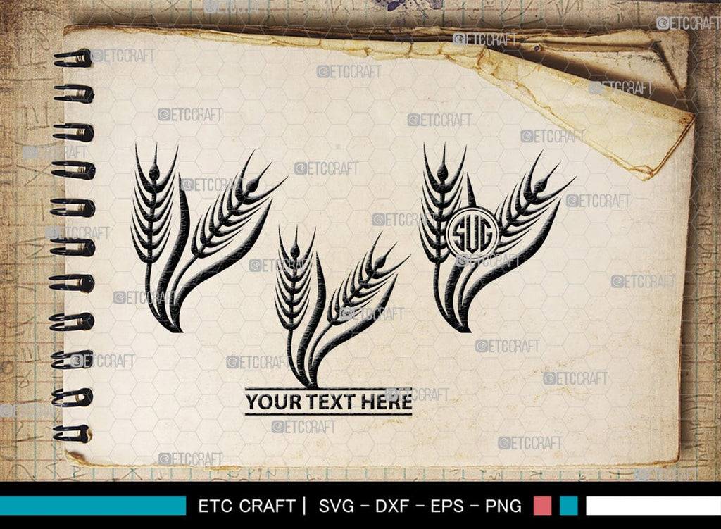 Wheat Monogram, Wheat Silhouette, Wheat SVG, Grain Svg, Barley Svg ...