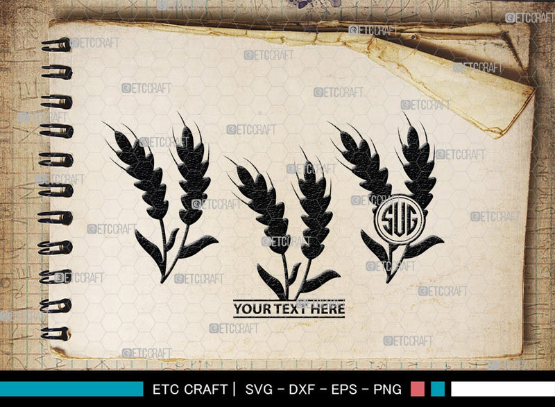 Wheat Monogram, Wheat Silhouette, Wheat SVG, Grain Svg, Barley Svg, Wh ...