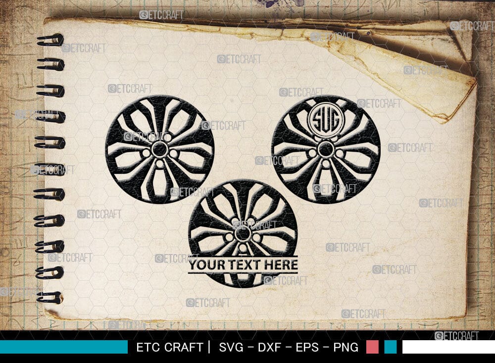 Wheel Monogram, Wheel Hubcap Silhouette, Wheel Hubcap Svg, Auto Rubber ...
