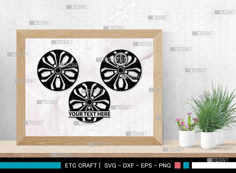 Wheel Monogram, Wheel Hubcap Silhouette, Wheel Hubcap Svg, Auto Rubber ...