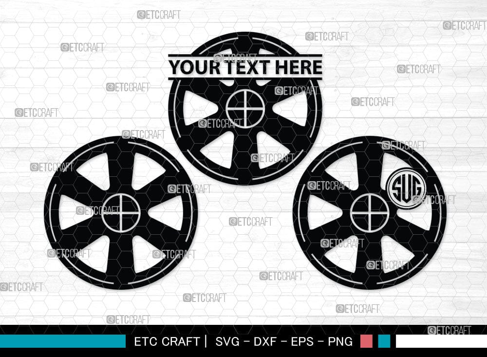 Wheel Monogram, Wheel Hubcap Silhouette, Wheel Hubcap Svg, Auto Rubber ...