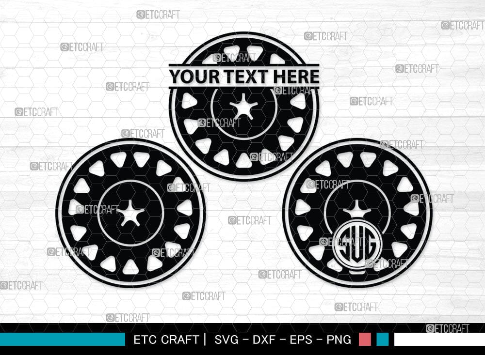 Wheel Monogram, Wheel Hubcap Silhouette, Wheel Hubcap Svg, Auto Rubber ...