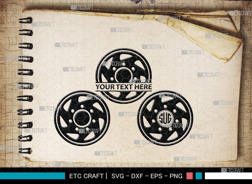 Wheel Monogram, Wheel Hubcap Silhouette, Wheel Hubcap Svg, Auto Rubber ...