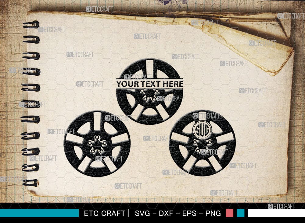 Wheel Monogram, Wheel Hubcap Silhouette, Wheel Hubcap Svg, Auto Rubber ...