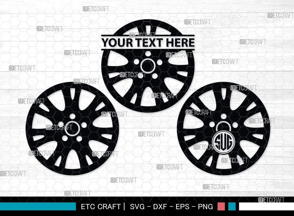 Wheel Monogram, Wheel Hubcap Silhouette, Wheel Hubcap Svg, Auto Rubber ...